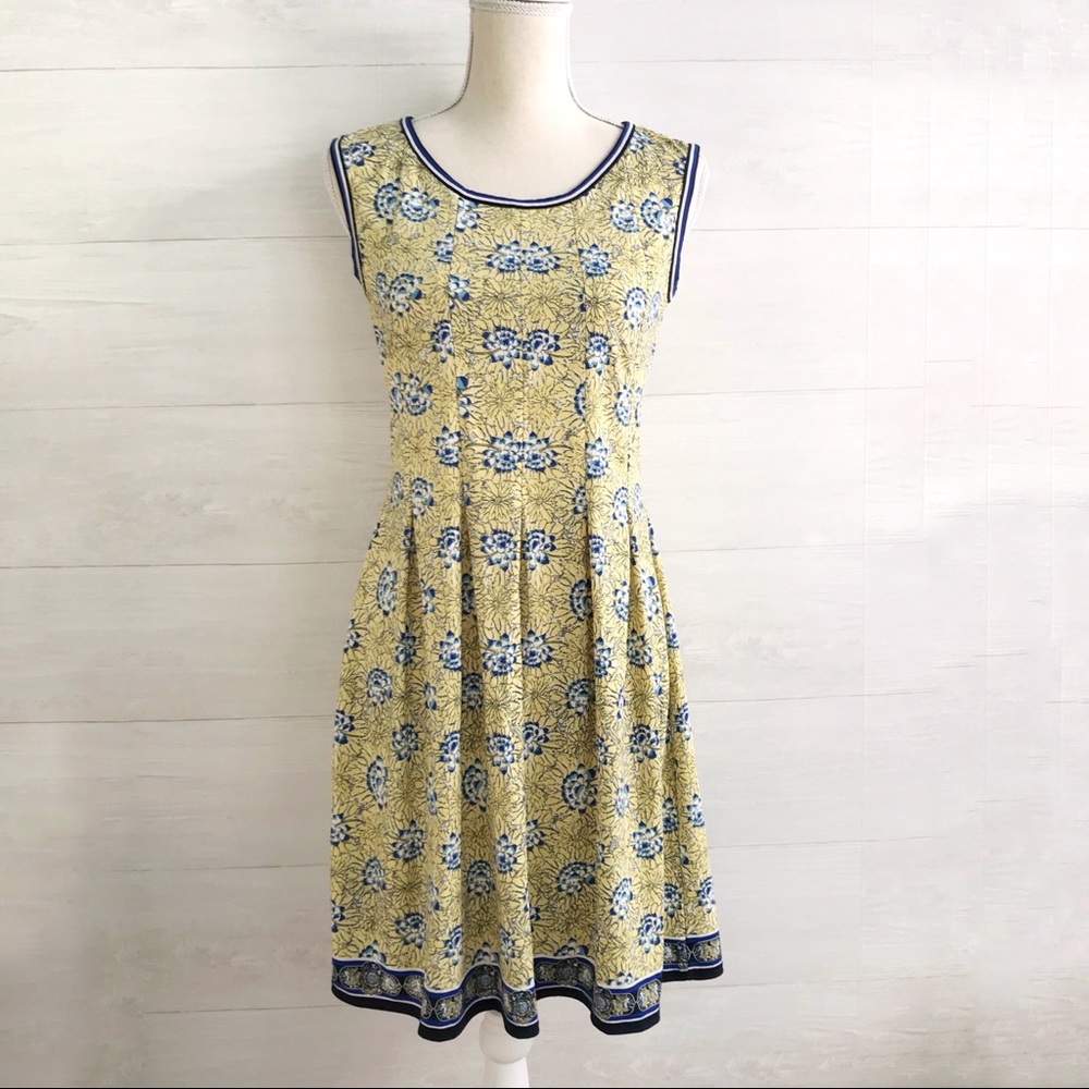 {Max Studio} Blue & Yellow Fit & Flare Dress, S - Gem